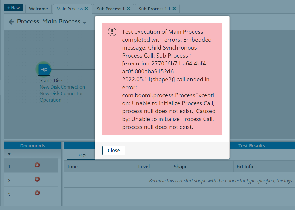 Article: Sub process start shape(Data PassThrough) fails to complete execution - Boomi Community