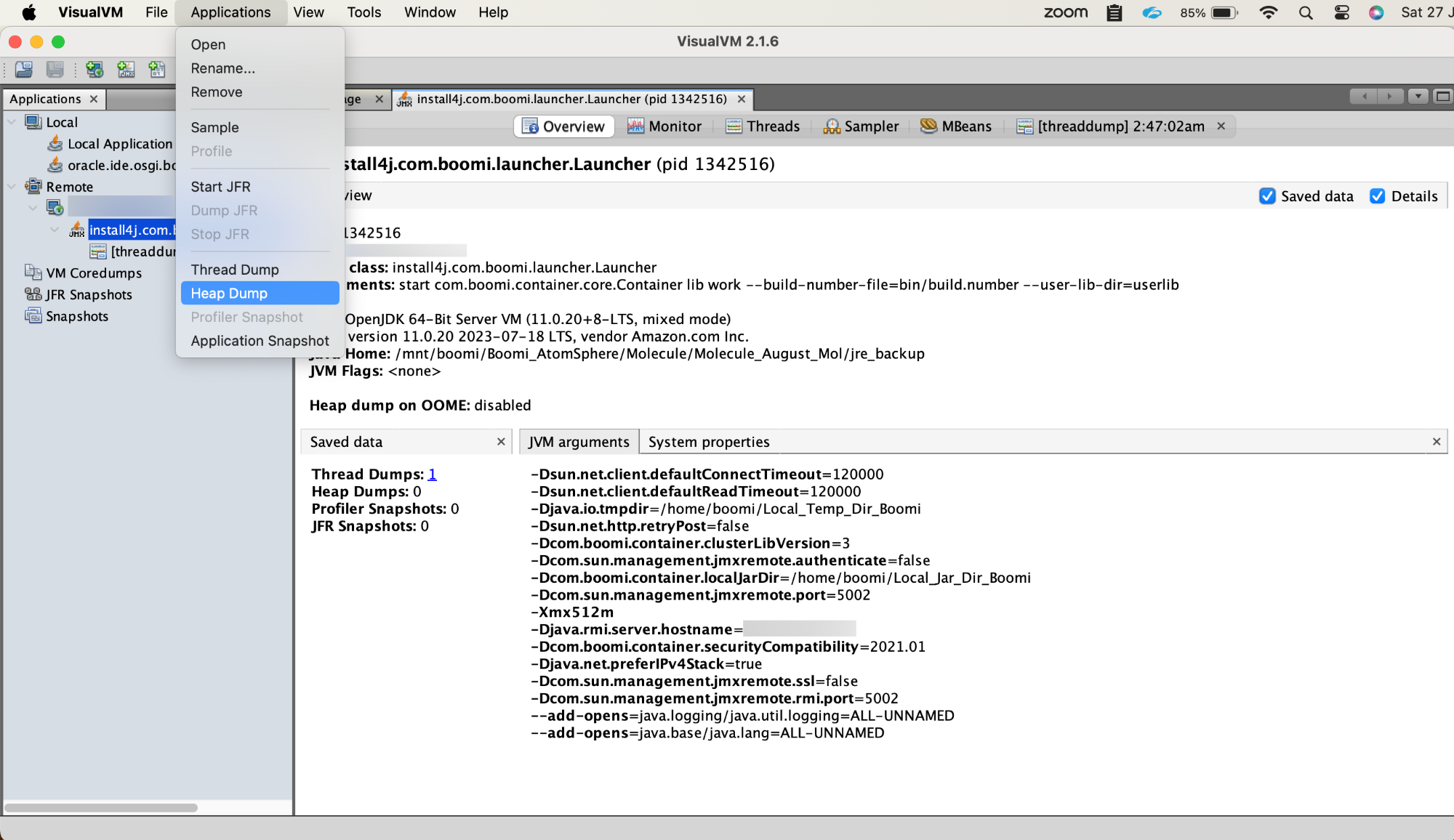 Article: Capture a heap dump using visualVM for boomi runtime - Boomi Community